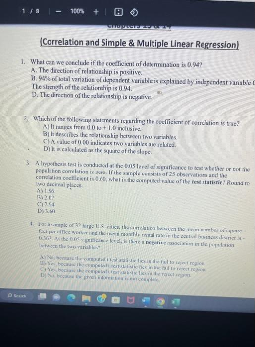 Solved (Correlation and Simple \& Multiple Linear | Chegg.com