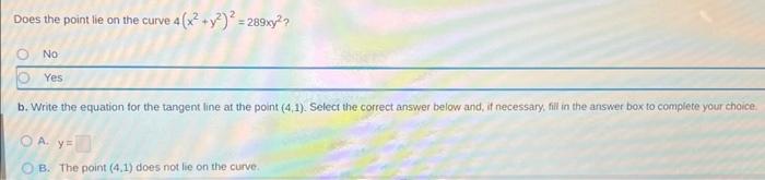 Solved a. Verify that the given point lies on the curve. b. | Chegg.com