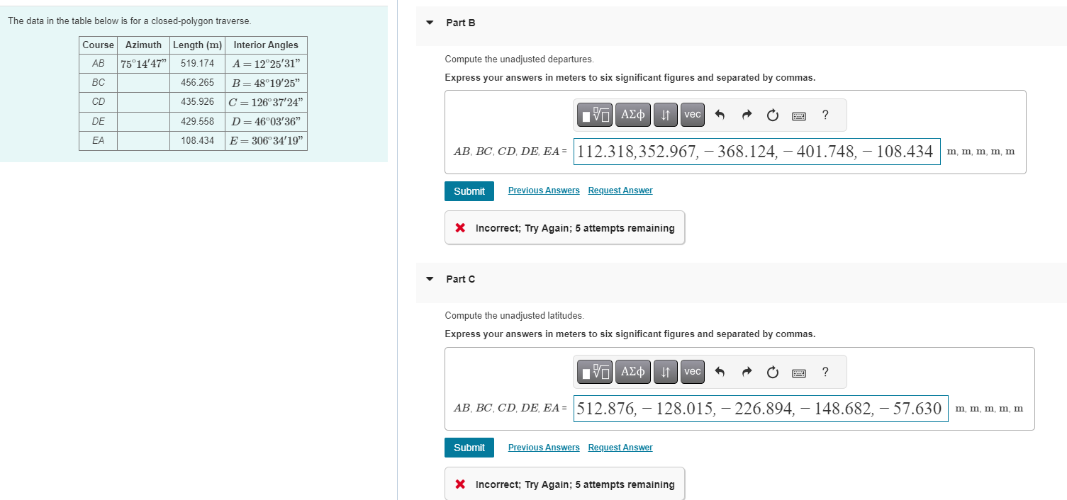 Solved The data in the table below is for a closed-polygon | Chegg.com