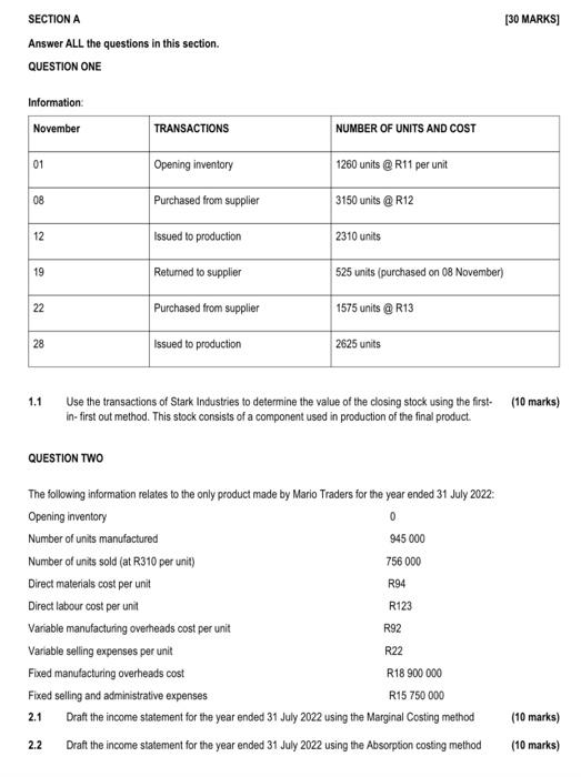 SECTION A [30 MARKS] Answer ALL the questions in this | Chegg.com