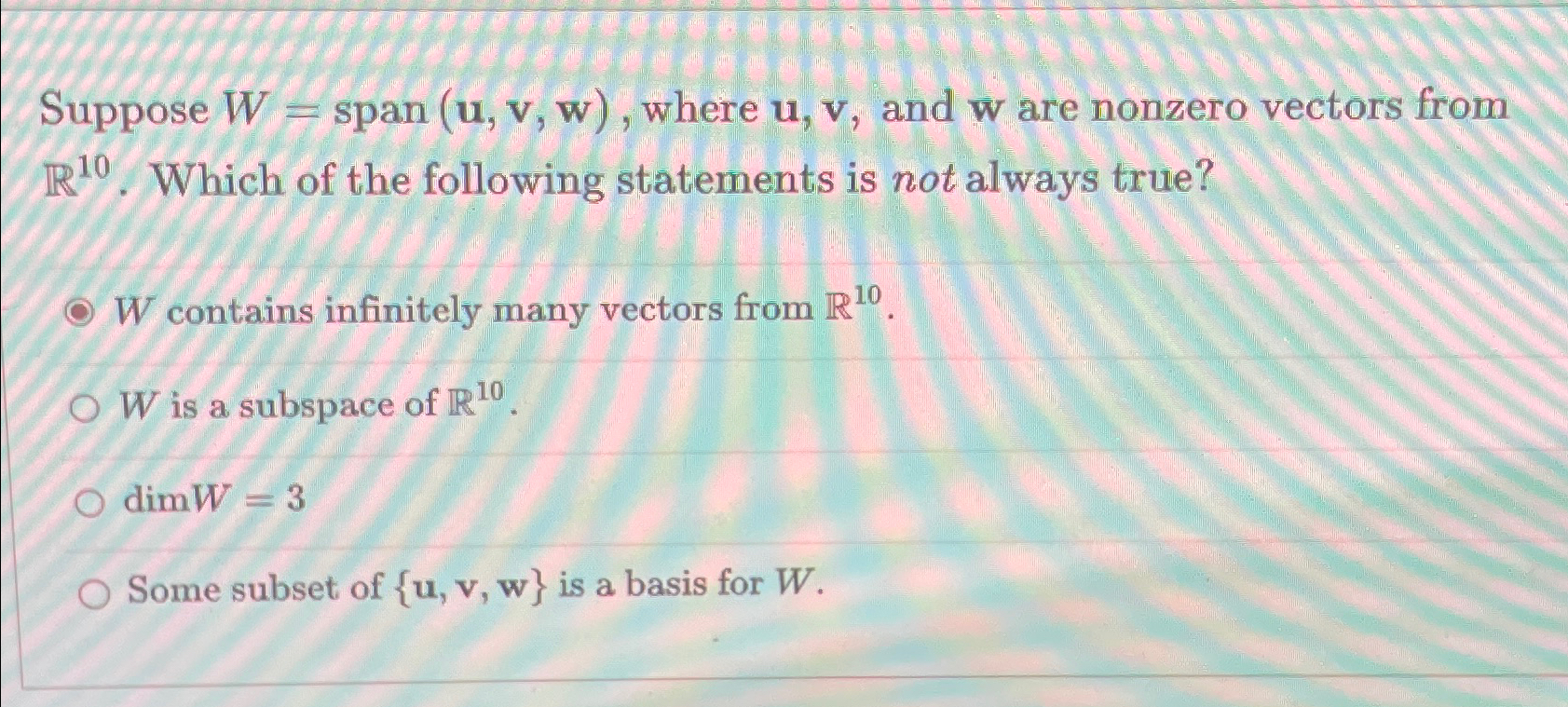 Solved Suppose W=span(u,v,w), ﻿where u,v, ﻿and w ﻿are | Chegg.com