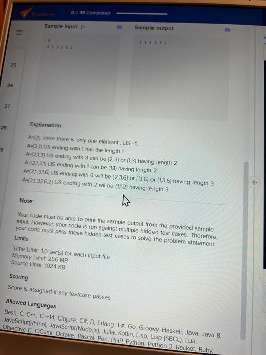 Solved LIS revisited You are given an amay of integers. For | Chegg.com