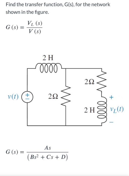 Solved Find the transfer function, G(s), for the network | Chegg.com