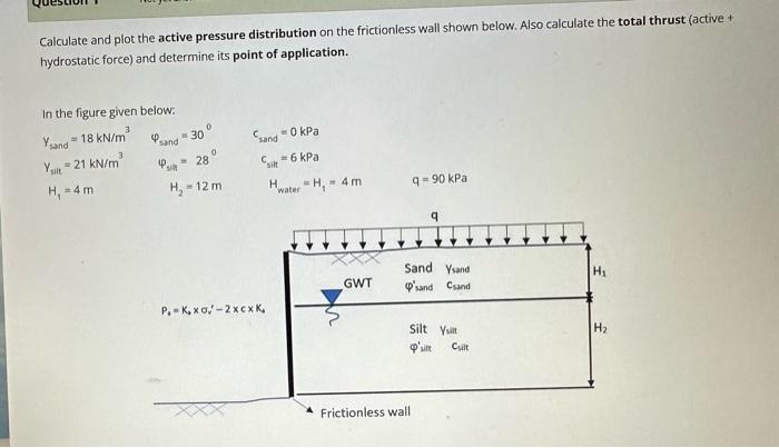 [Solved]: Calculate and plot the active pressure distributi