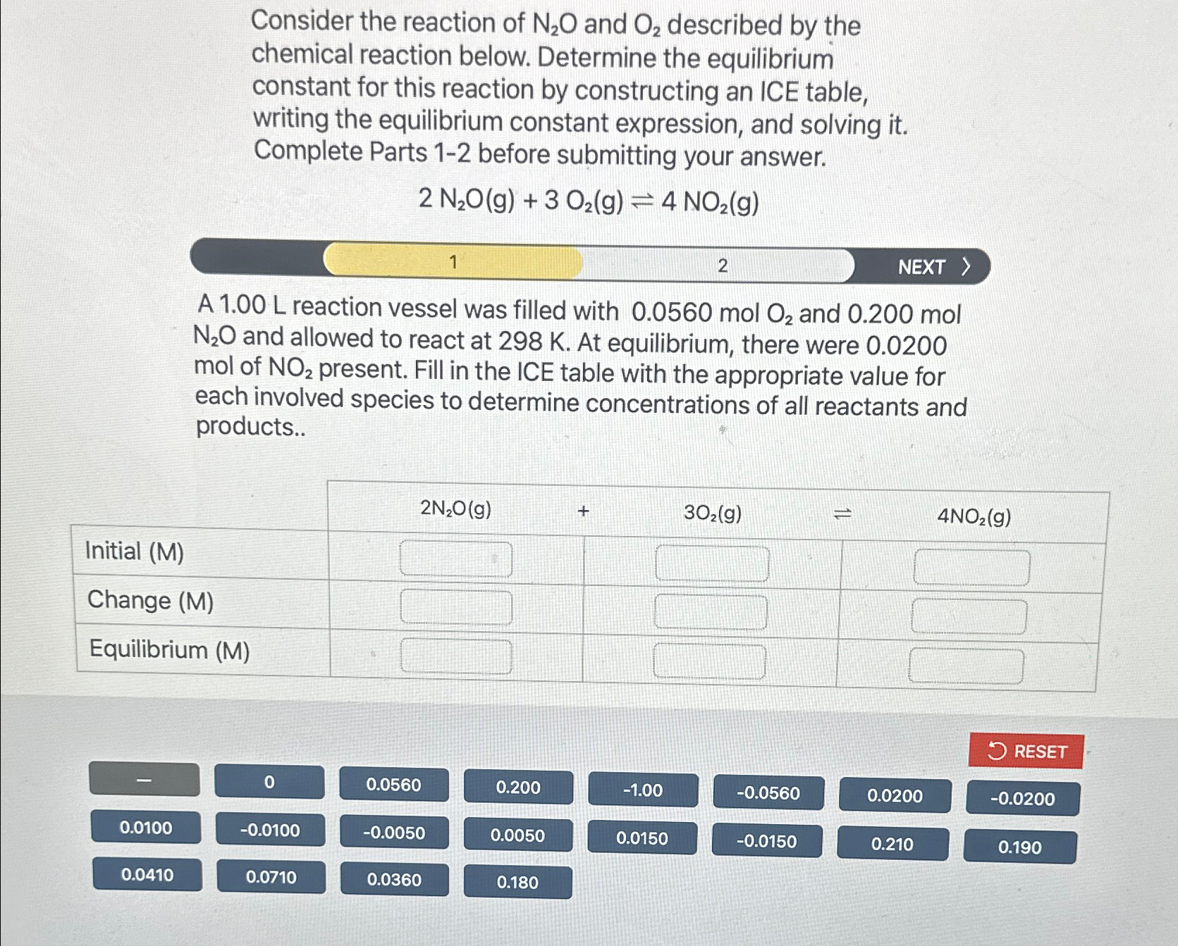 Solved Consider the reaction of N2O ﻿and O2 ﻿described by | Chegg.com