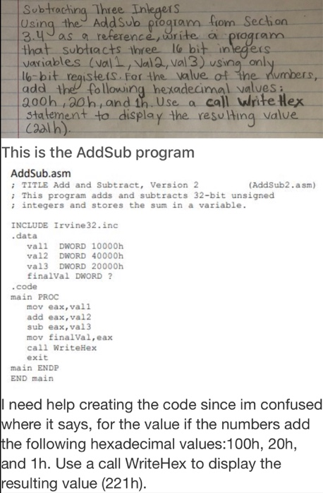 Solved Subtracting Three Integers Using the AddSub program | Chegg.com