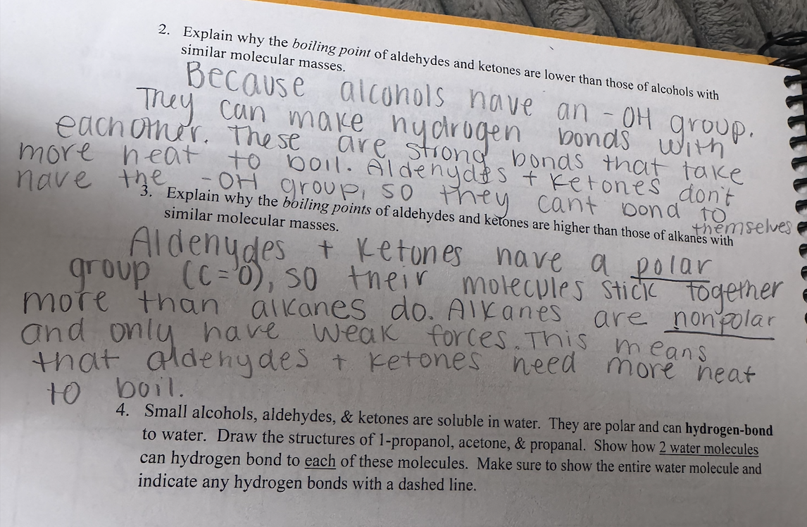 Solved 2. ﻿Explain why the boiling point of aldehydes and | Chegg.com