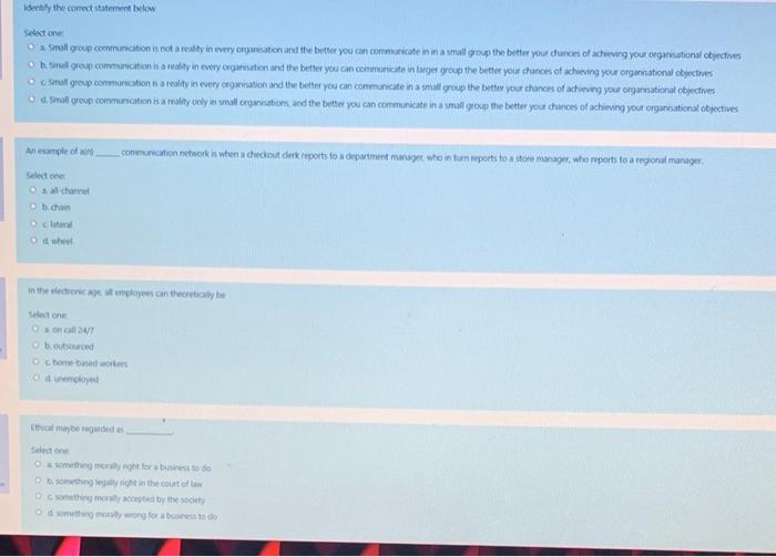 Solved Identity the come statement low Select one Small | Chegg.com