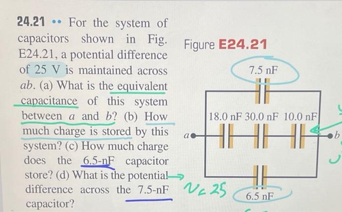 Solved 24.21⋯ For the system of capacitors shown in Fig. | Chegg.com