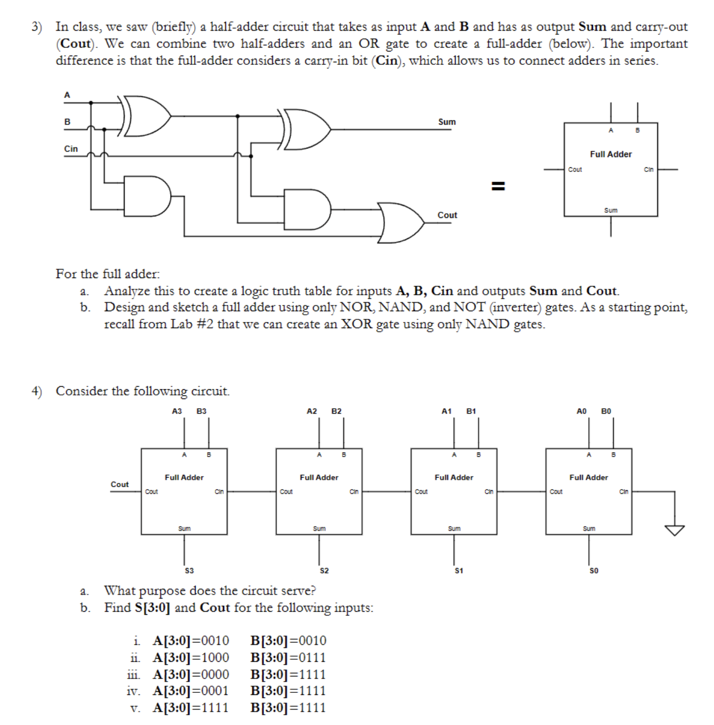 Solved In class, we saw (briefly) ﻿a half-adder circuit that | Chegg.com
