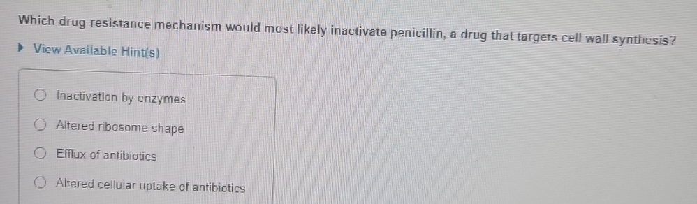Solved Which drug-resistance mechanism would most likely | Chegg.com