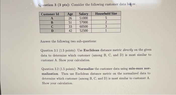 Solved Question 3 (3 pts): Consider the following customer | Chegg.com
