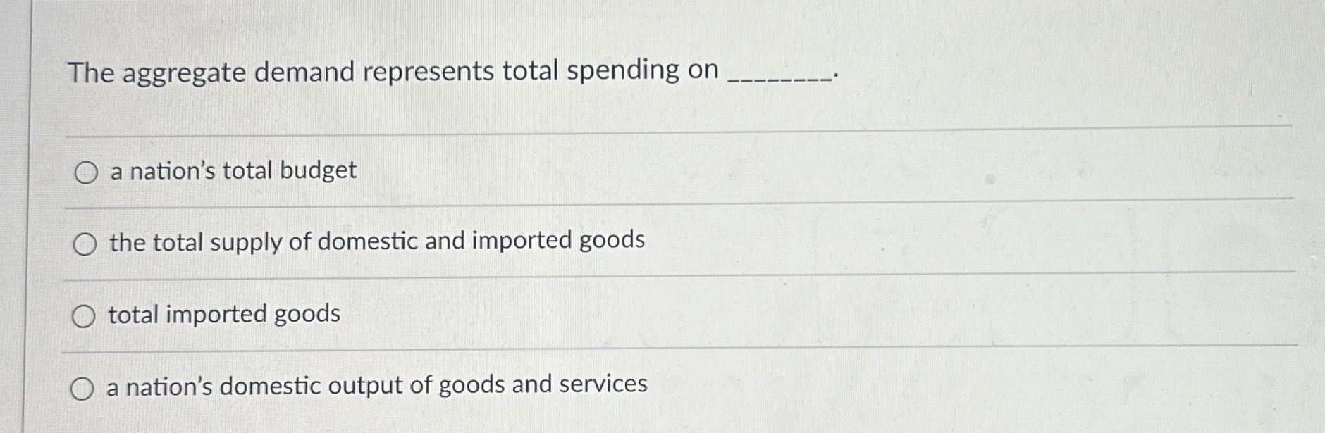 Solved The aggregate demand represents total spending on a | Chegg.com