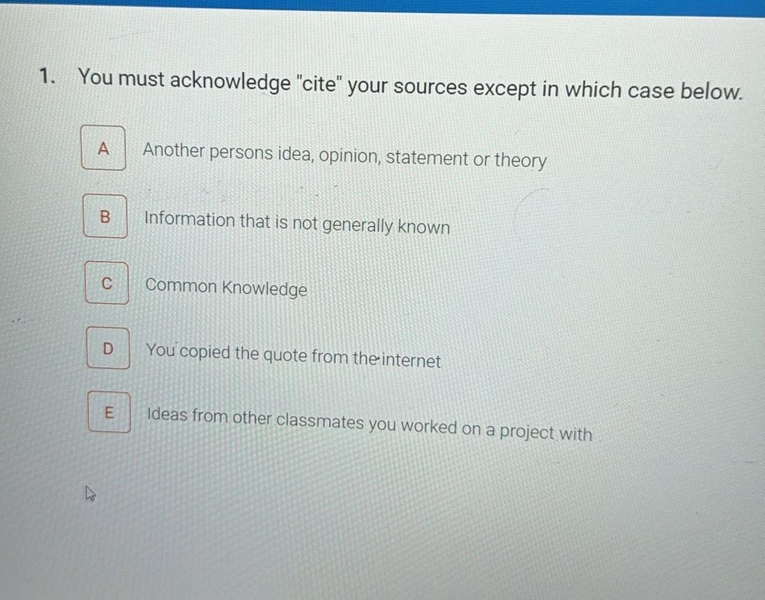 Solved You must acknowledge "cite" your sources except in | Chegg.com
