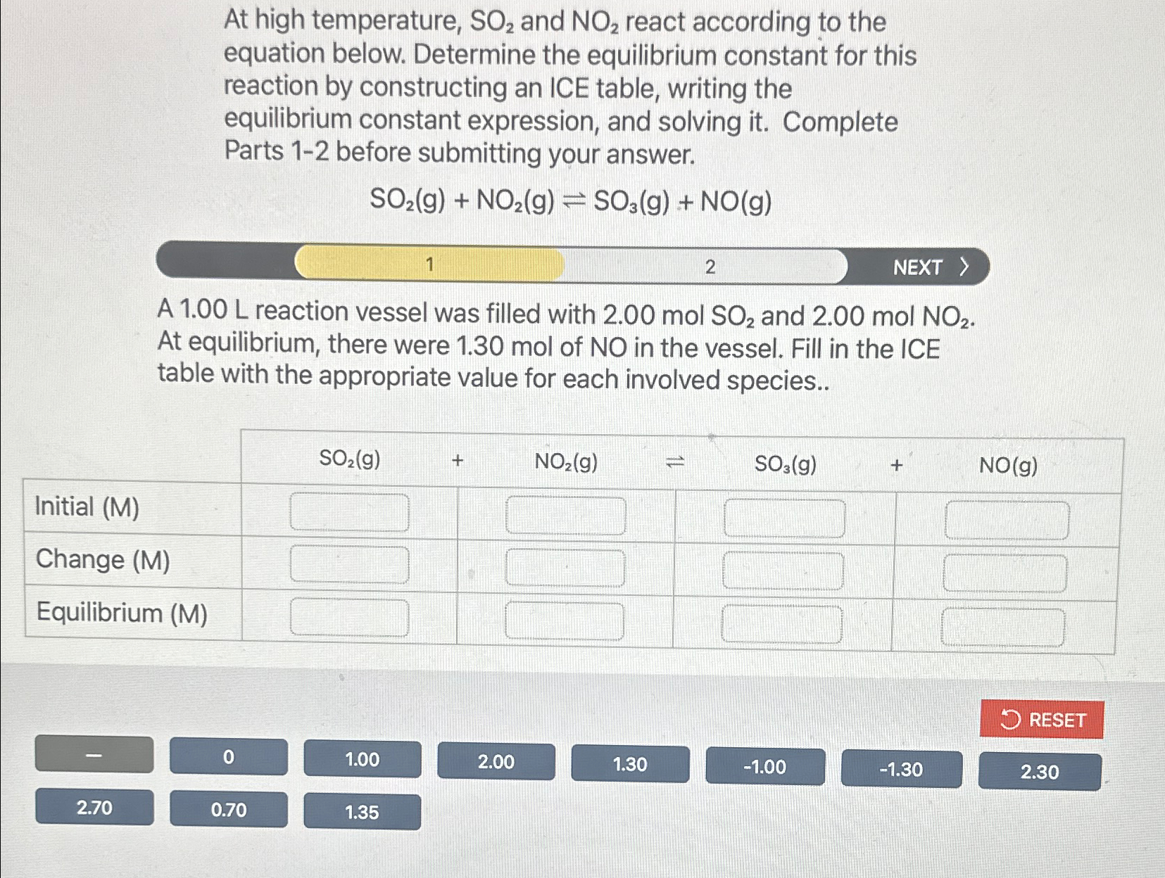 Solved At high temperature, SO2 ﻿and NO2 ﻿react according to | Chegg.com