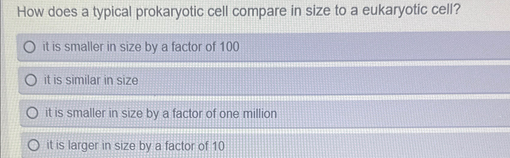 Solved How does a typical prokaryotic cell compare in size | Chegg.com