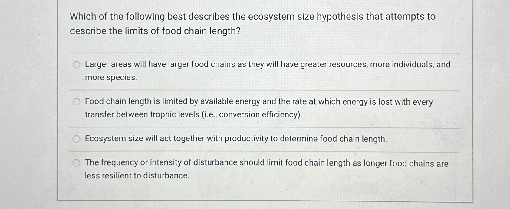 Solved Which of the following best describes the ecosystem | Chegg.com