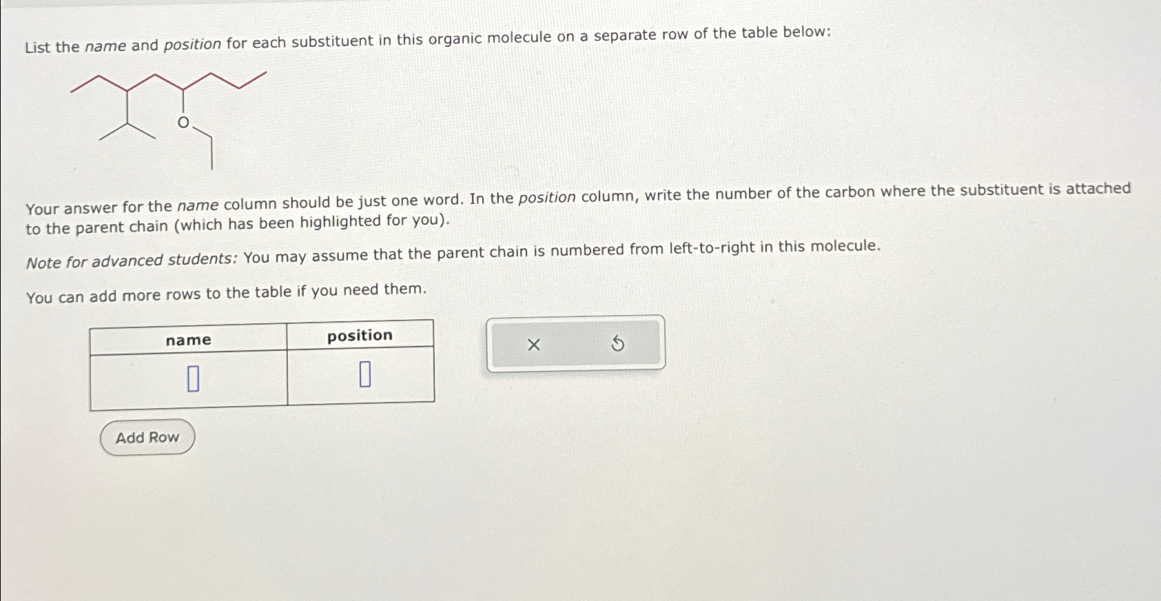 List the name and position for each substituent in | Chegg.com