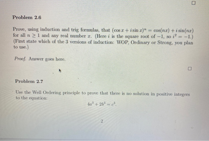 Solved Problem 2.6 Prove, using induction and trig formulas, | Chegg.com