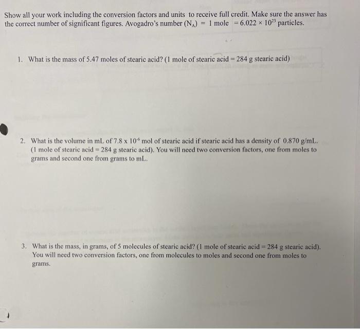 Solved Show all your work including the conversion factors | Chegg.com