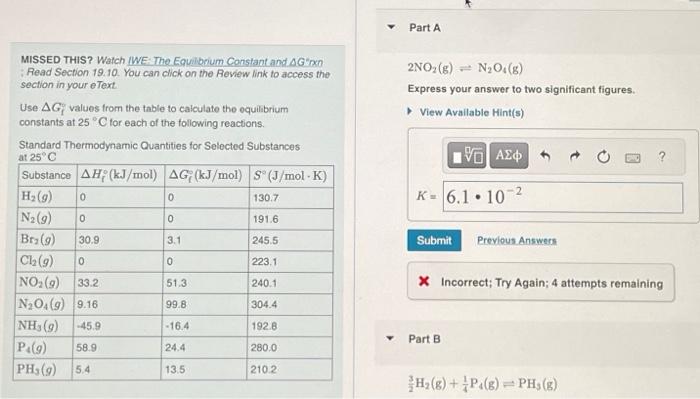 MISSED THIS? Watch IWE: The Equilibrium Constant and | Chegg.com