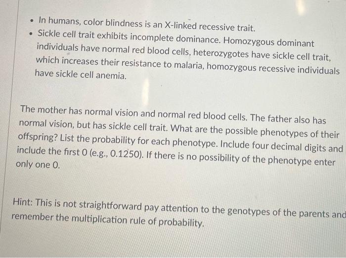 Solved - In humans, color blindness is an X-linked recessive | Chegg.com