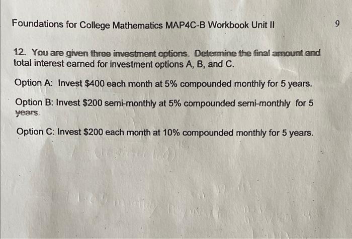 Solved Foundations for College Mathematics MAP4C-B Workbook | Chegg.com