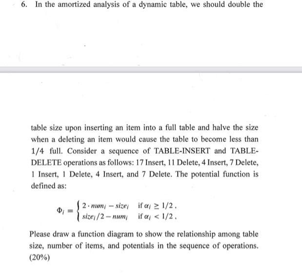 Solved 6. In the amortized analysis of a dynamic table, we | Chegg.com