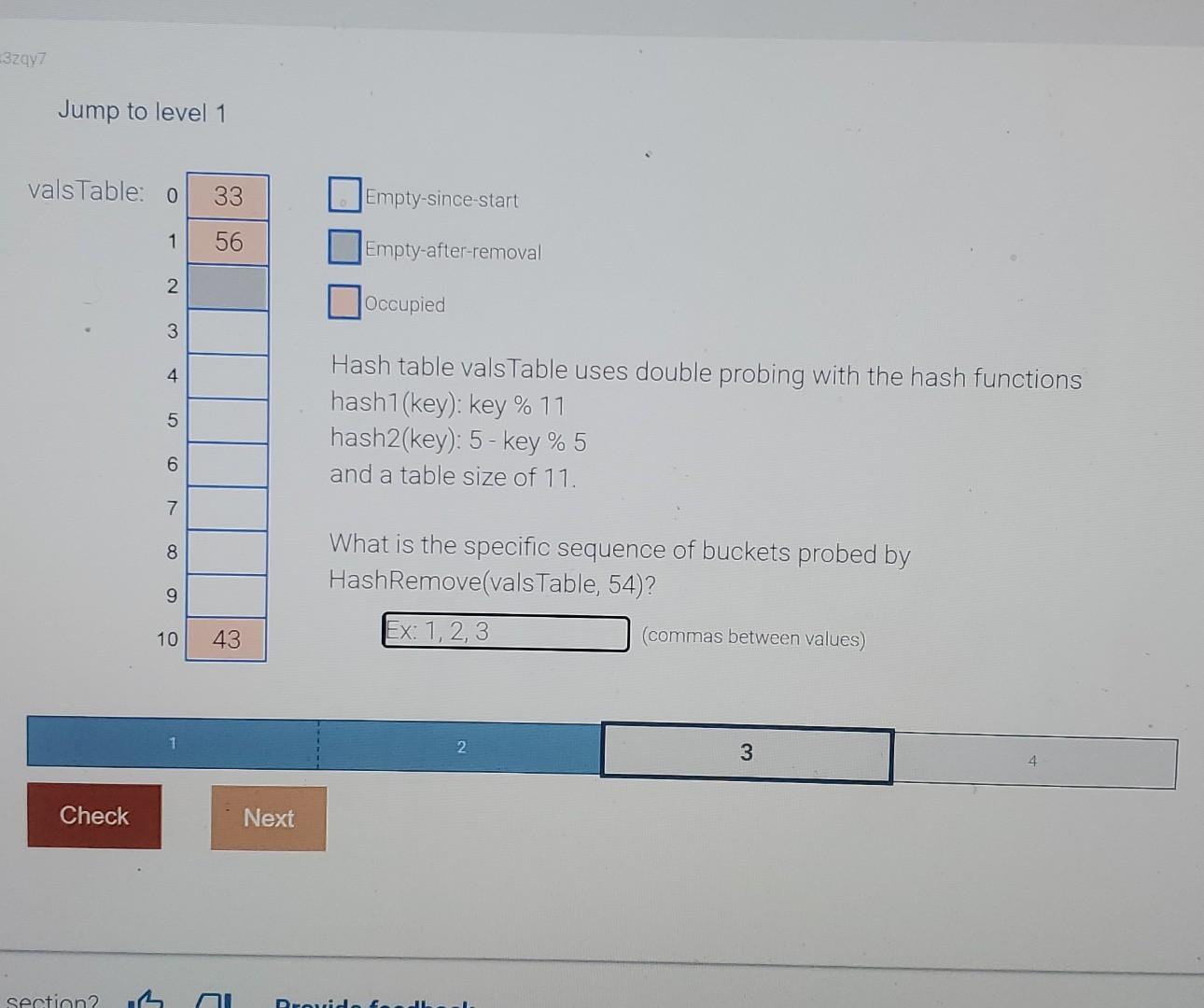 Solved 3zqy7 Jump to level 1 vals Table: o 33 1 56 2 3 4 567 | Chegg.com