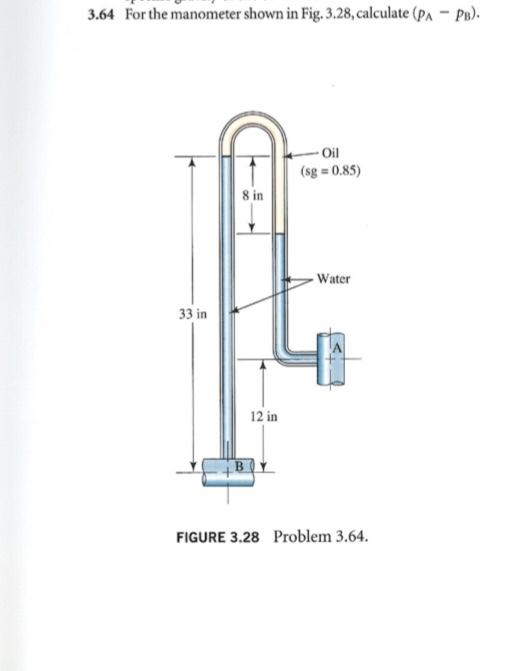 Solved 3.64 For the manometer shown in Fig. 3.28, calculate | Chegg.com