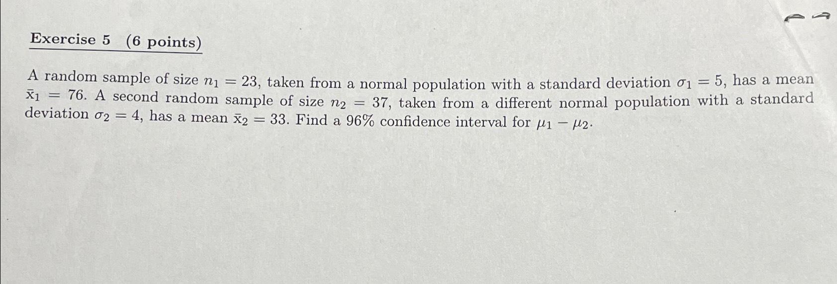 Solved Exercise 5 (6 ﻿points) ?()A random sample of size | Chegg.com