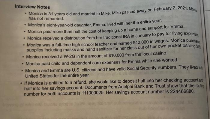 Solved Interview Notes - Monica is 31 years old and married | Chegg.com