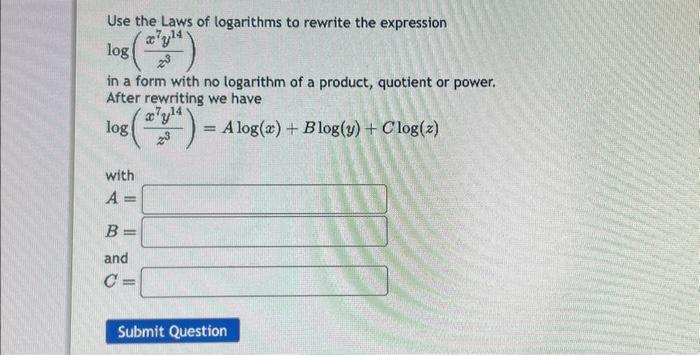 Solved Use the Laws of logarithms to rewrite the expression | Chegg.com