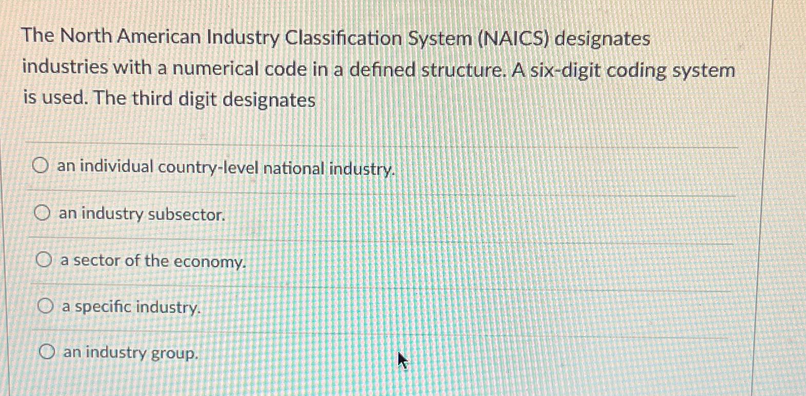 Solved The North American Industry Classification System | Chegg.com