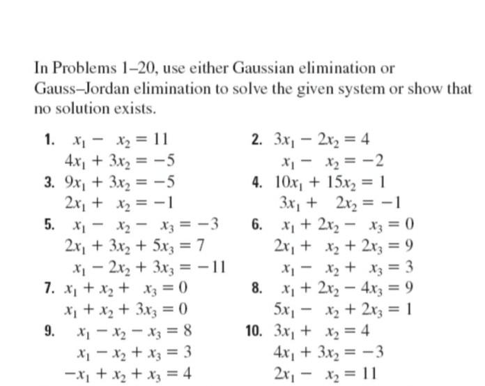 Solved In Problems 1-20, use either Gaussian elimination or | Chegg.com