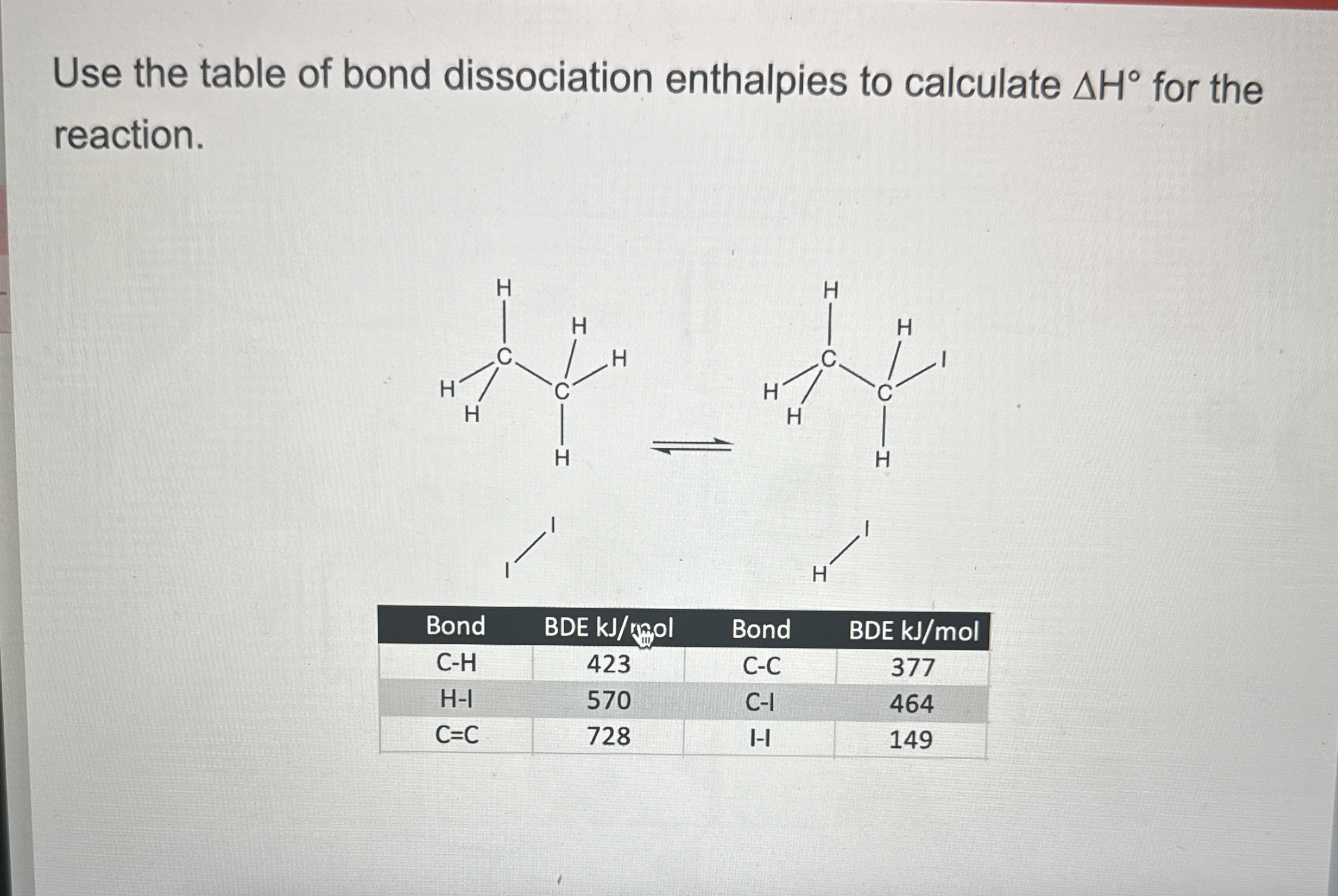 Solved Use the table of bond dissociation enthalpies to | Chegg.com