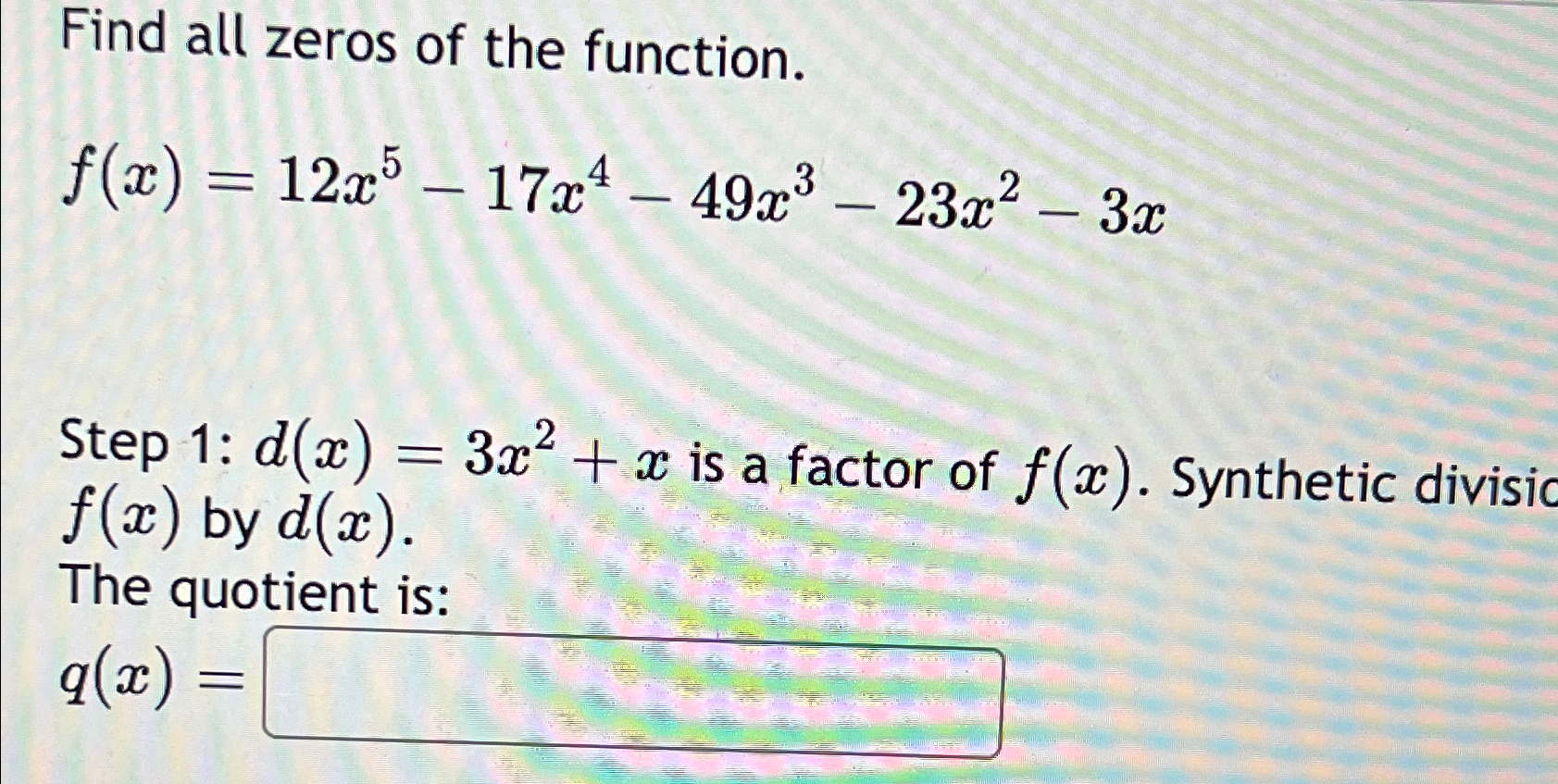 Solved Find all zeros of the | Chegg.com
