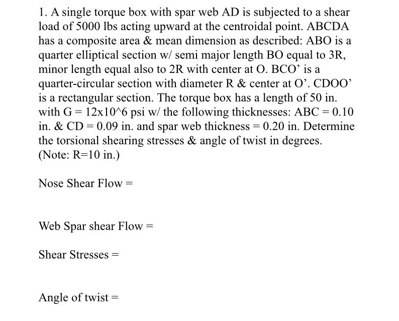 Solved A single torque box with spar web AD ﻿is subjected to | Chegg.com