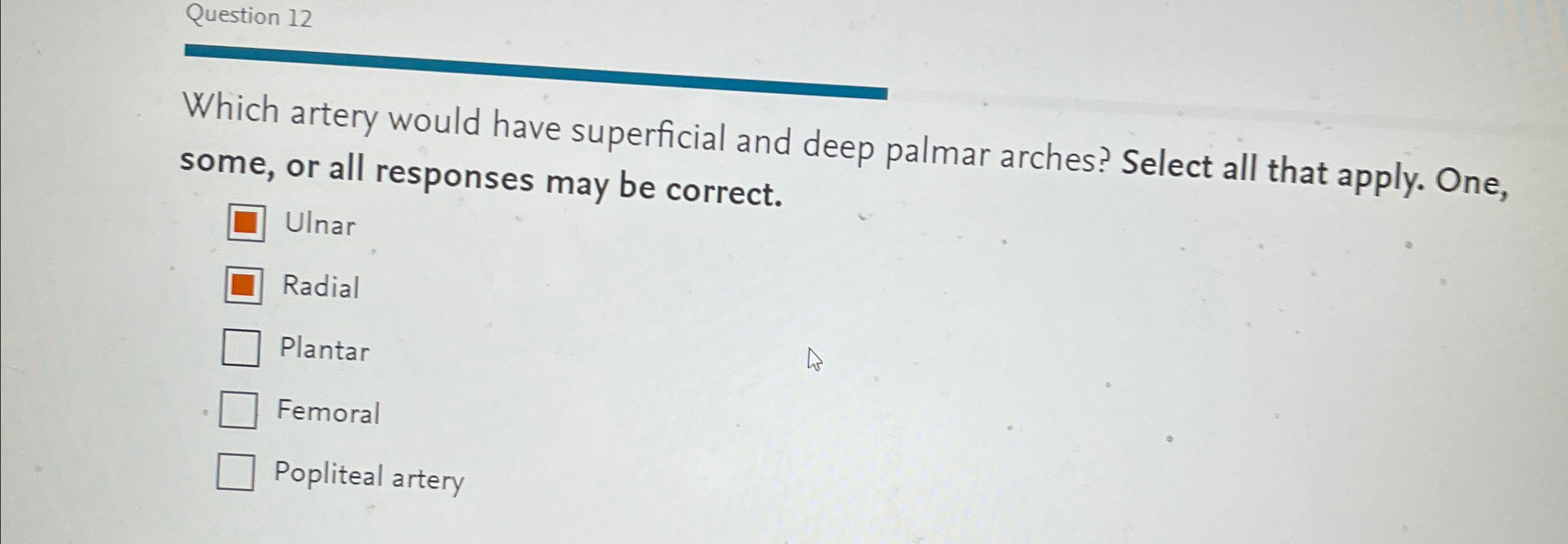 Solved Question 12Which artery would have superficial and | Chegg.com