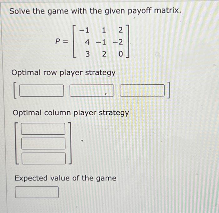 Solve the game with the given payoff matrix. | Chegg.com