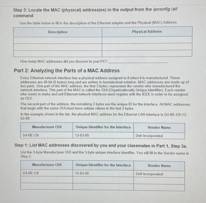 Solved Lab - Determine the MAC Address of a Host Topology | Chegg.com
