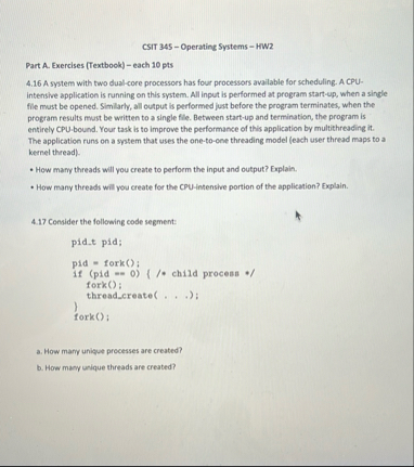 Solved CSIT 345 - ﻿Operating Systems - ﻿HW2Part A. | Chegg.com