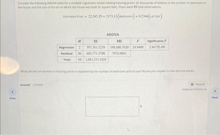 Solved Consider the following ANOVA table for a multiple | Chegg.com