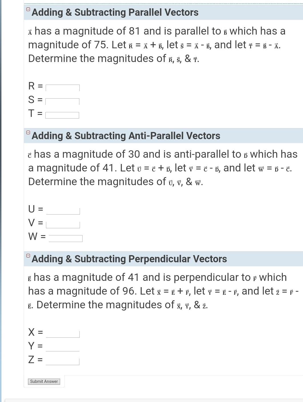 Solved Adding & Subtracting Parallel Vectors A has a | Chegg.com