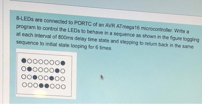 Solved 8-LEDs are connected to PORTC of an AVR ATmega16 | Chegg.com