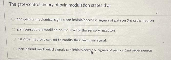 Solved The gate-control theory of pain modulation states | Chegg.com