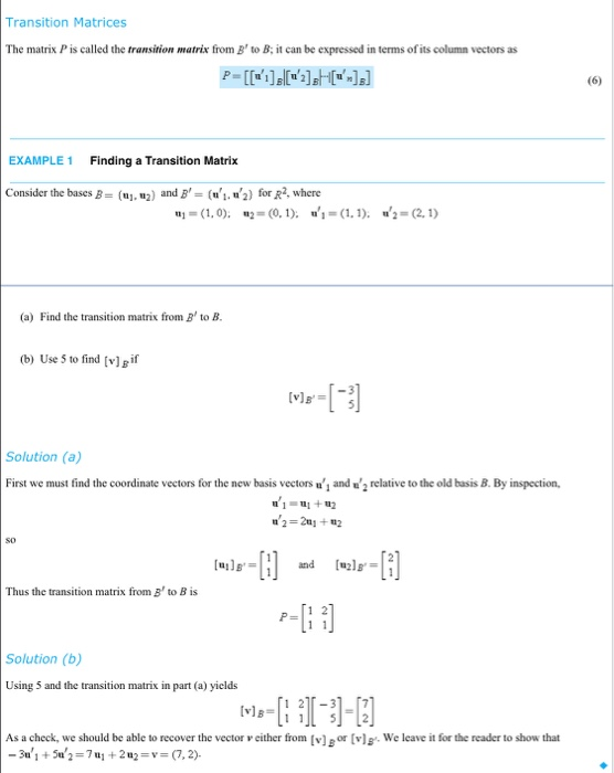 Solved Transition Matrices The matrix Pis called the | Chegg.com