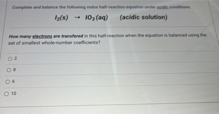 Complete and balance the following redox | Chegg.com