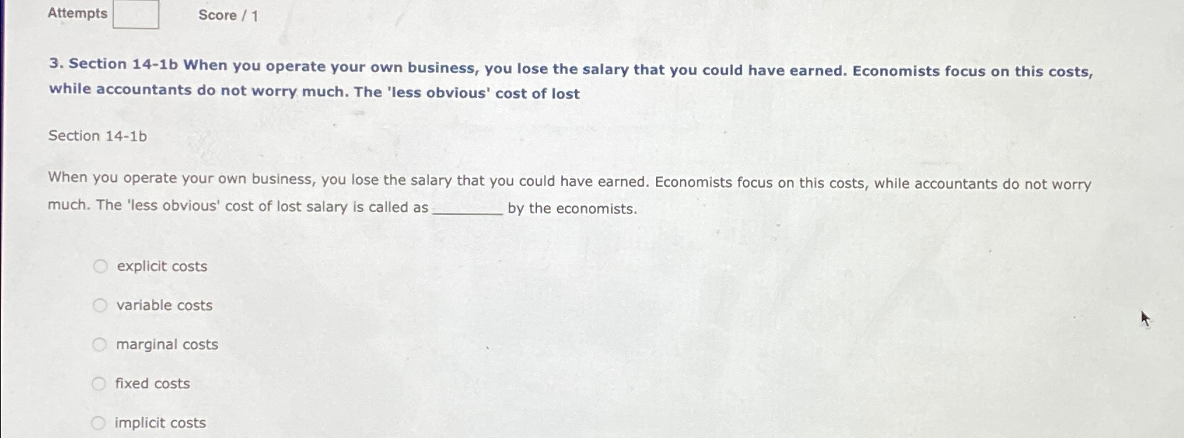 Solved AttemptsScore / 13. ﻿Section 14-1b When you operate | Chegg.com