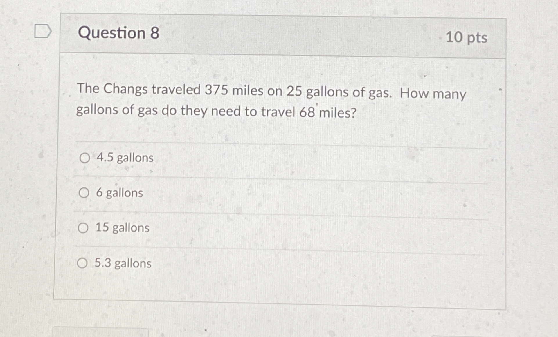 Solved Question 810 ﻿ptsThe Changs traveled 375 ﻿miles on 25 | Chegg.com